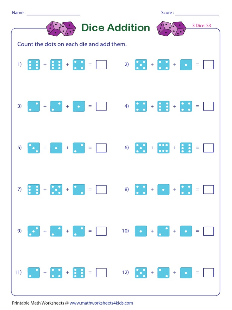 Dice Addition: Count The Dots On Each Die and Add Them | PDF | Teaching ...