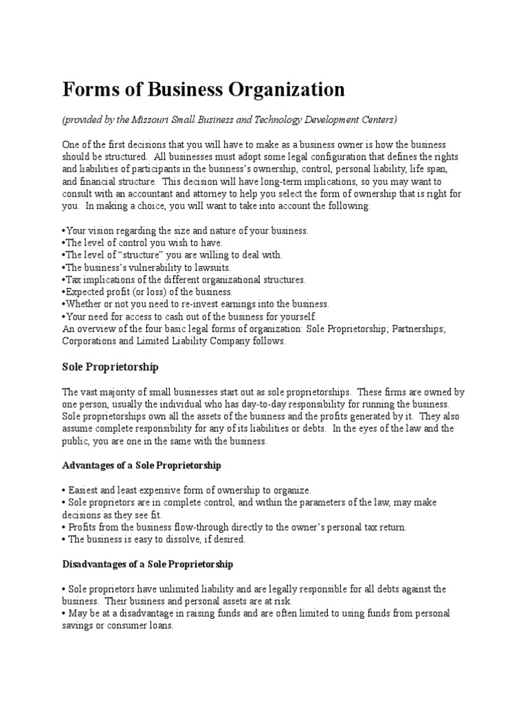 Forms of Business Organization | PDF | Partnership | Corporations