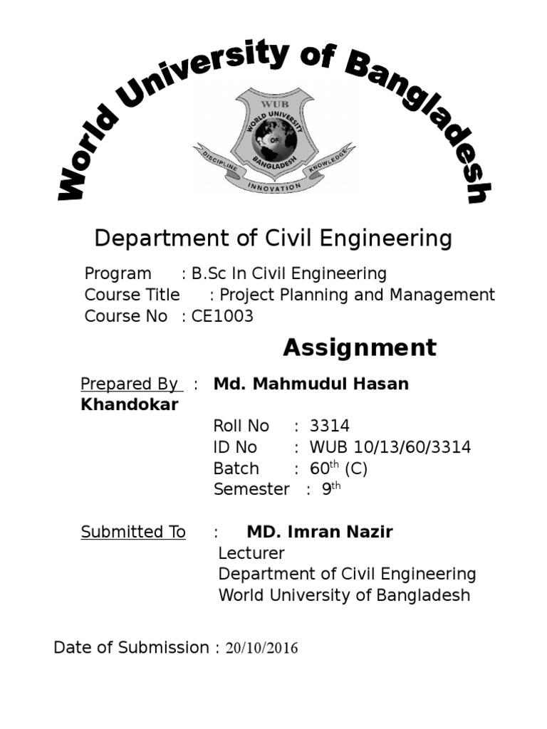 Department of Civil Engineering: Assignment | PDF