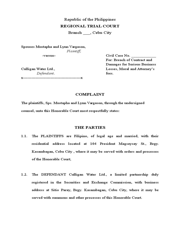 Torts Complaint | PDF | Negligence | Damages