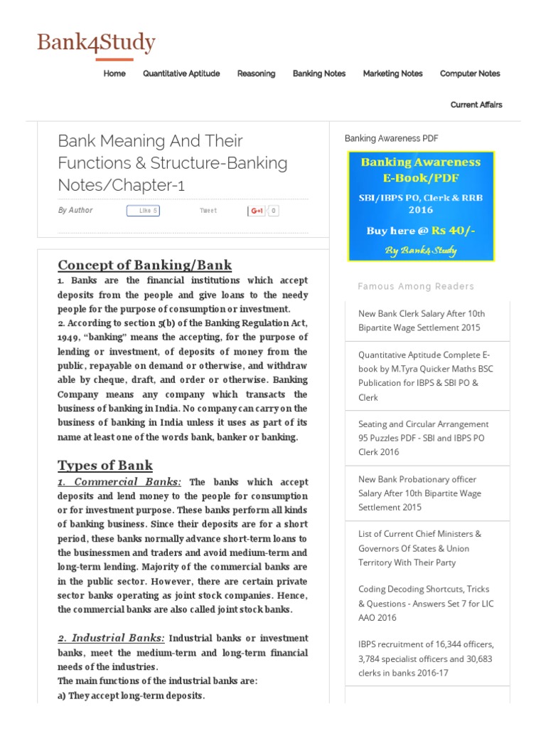 Bank Meaning and Their Functions & Structure-Banking | PDF | Deposit ...