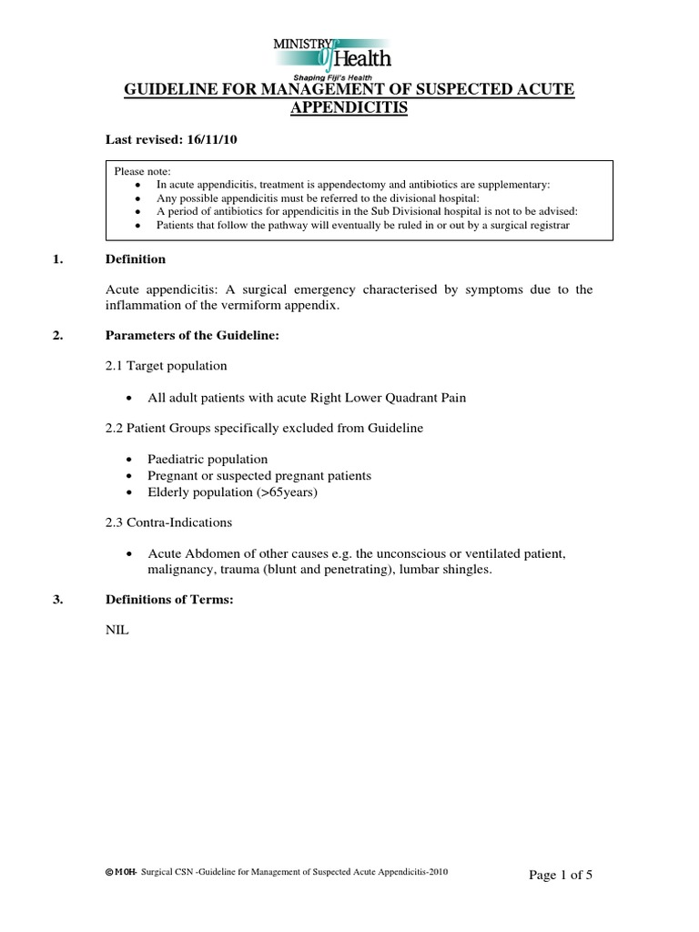 Guideline For The Management of Acute Appendicitis Oct 2010 | PDF ...