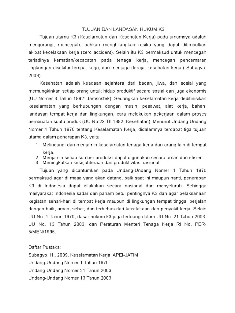 Tujuan Dan UU K3 | PDF