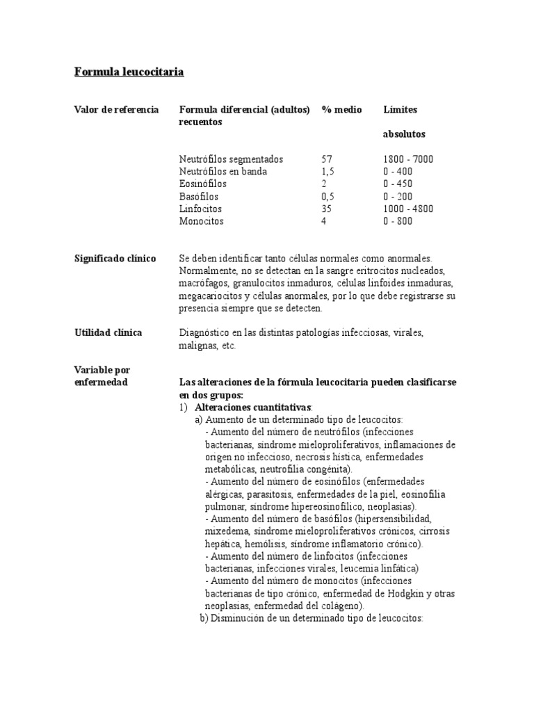 Fórmula Leucocitaria | PDF | Leucocito | Sangre