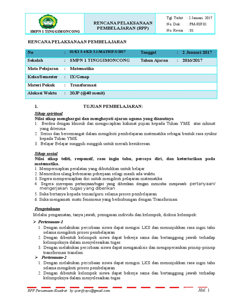 RPP TRANSFORMASI Ok | PDF