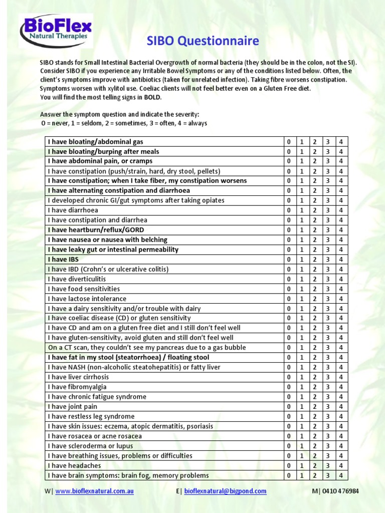 Sibo Questionnaire | PDF | Bloating | Digestive Diseases