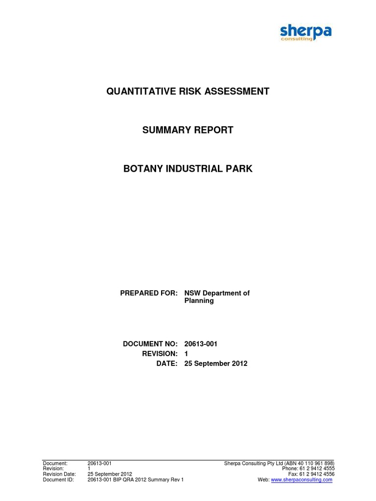 Quantitative Risk Assessment Summary Report Botany Industrial Park 2012 ...