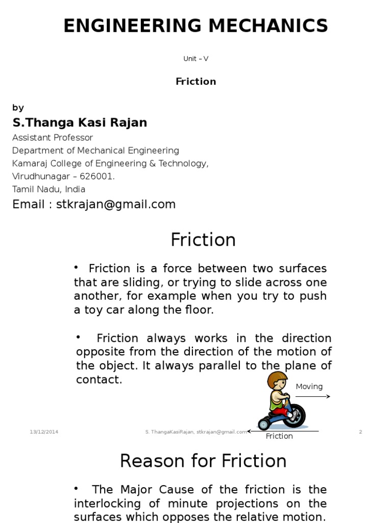 GE6253 - ENGINEERING MECHANICS - Unit 5 Friction - LECTURE NOTES | PDF ...
