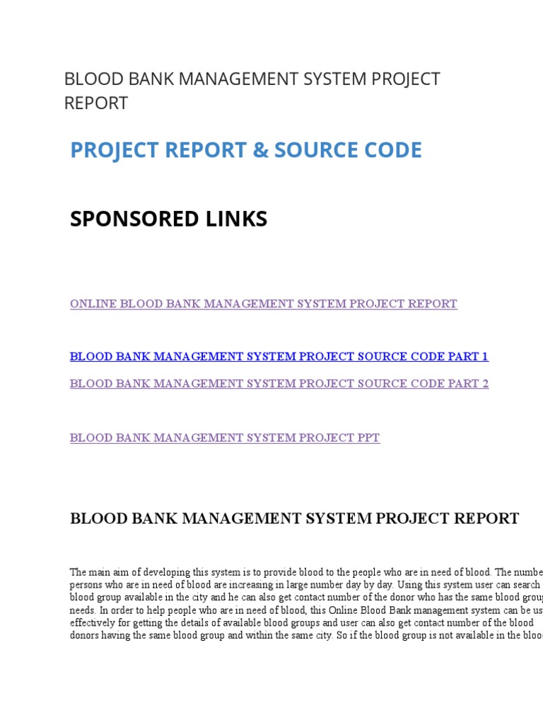 Blood Bank Management System Project Report | PDF | Password | Blood ...