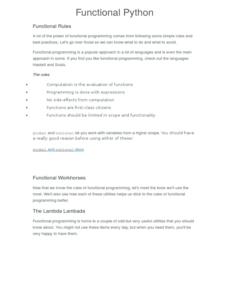 Functional Python Cheat Sheet | PDF