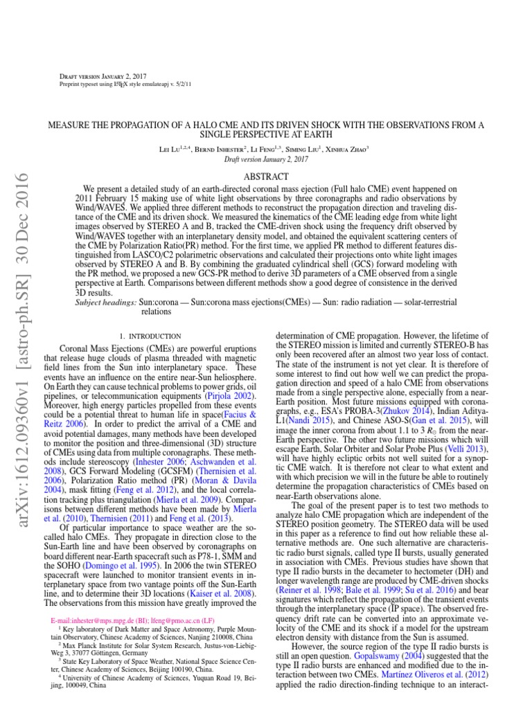 Lei Lu, Bernd Inhester, Li Feng, Siming Liu, Xinhua Zhao | PDF ...