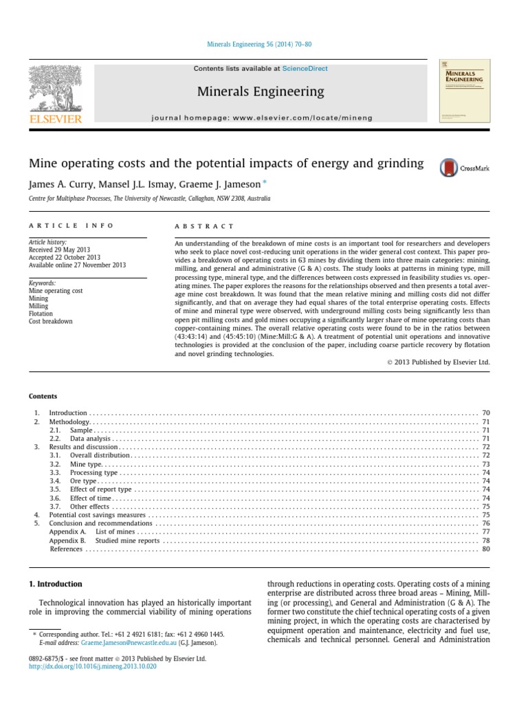 Mine Operating Costs Breakdown Analysis | PDF | Mining | Median