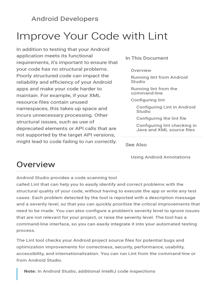 Improve Your Code With Lint PDF | PDF
