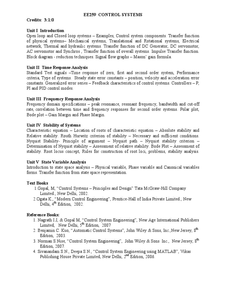 Control Systems Course Overview | PDF | Science & Mathematics