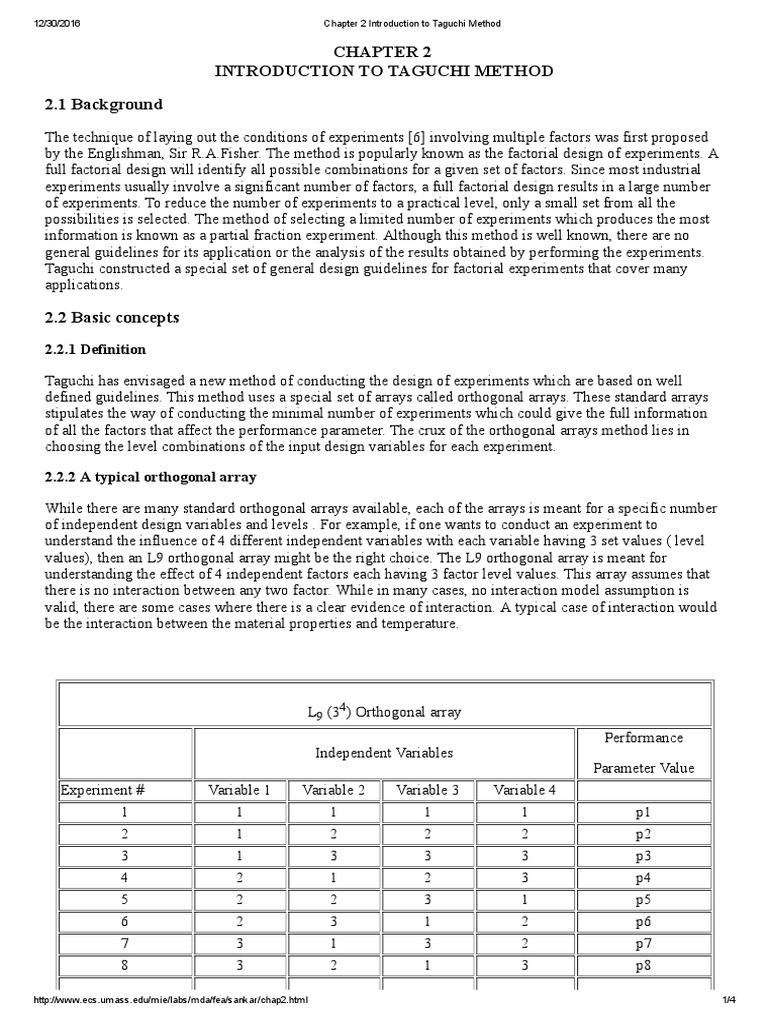Chapter 2 Introduction To Taguchi Method 2.1 Background | PDF ...