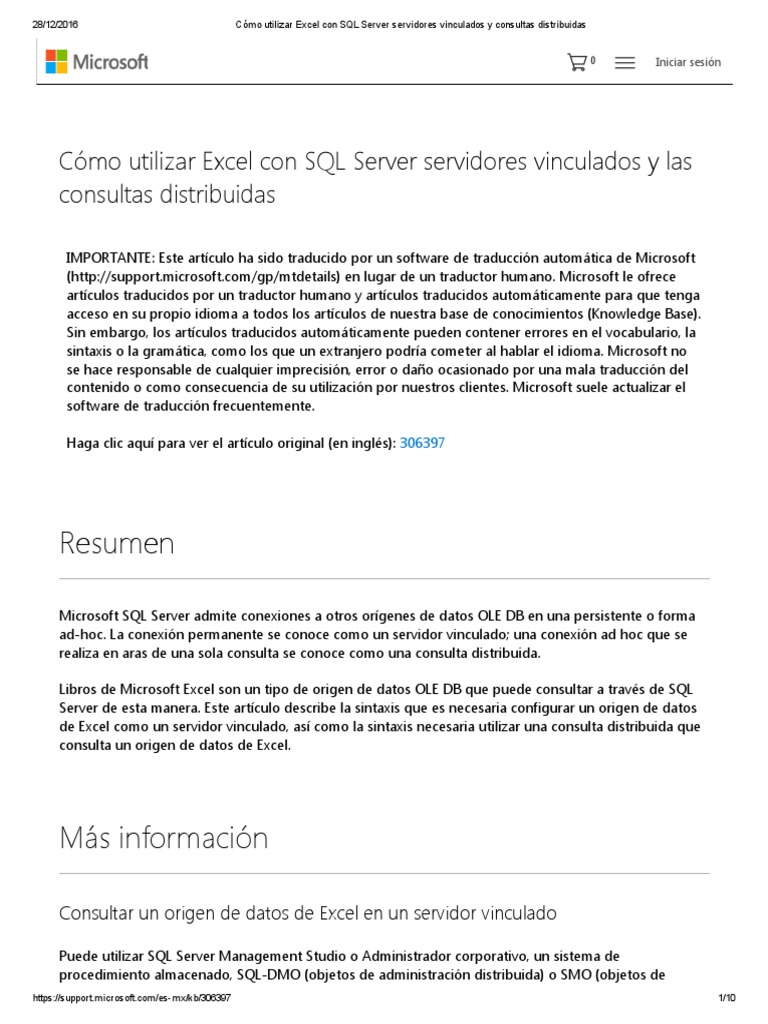 Cómo Utilizar Excel Con SQL Server Servidores Vinculados y Consultas Distribuidas | PDF ...