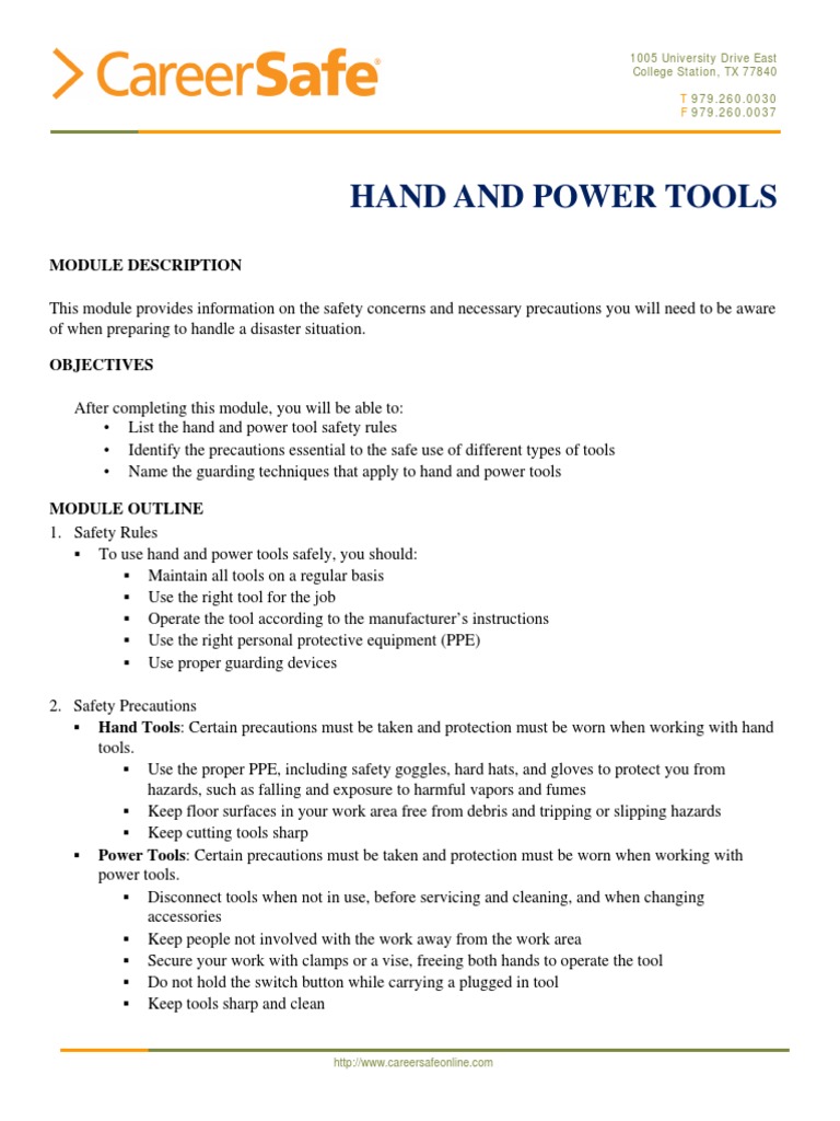 Hand and Power Tools PDF | PDF | Personal Protective Equipment | Tools