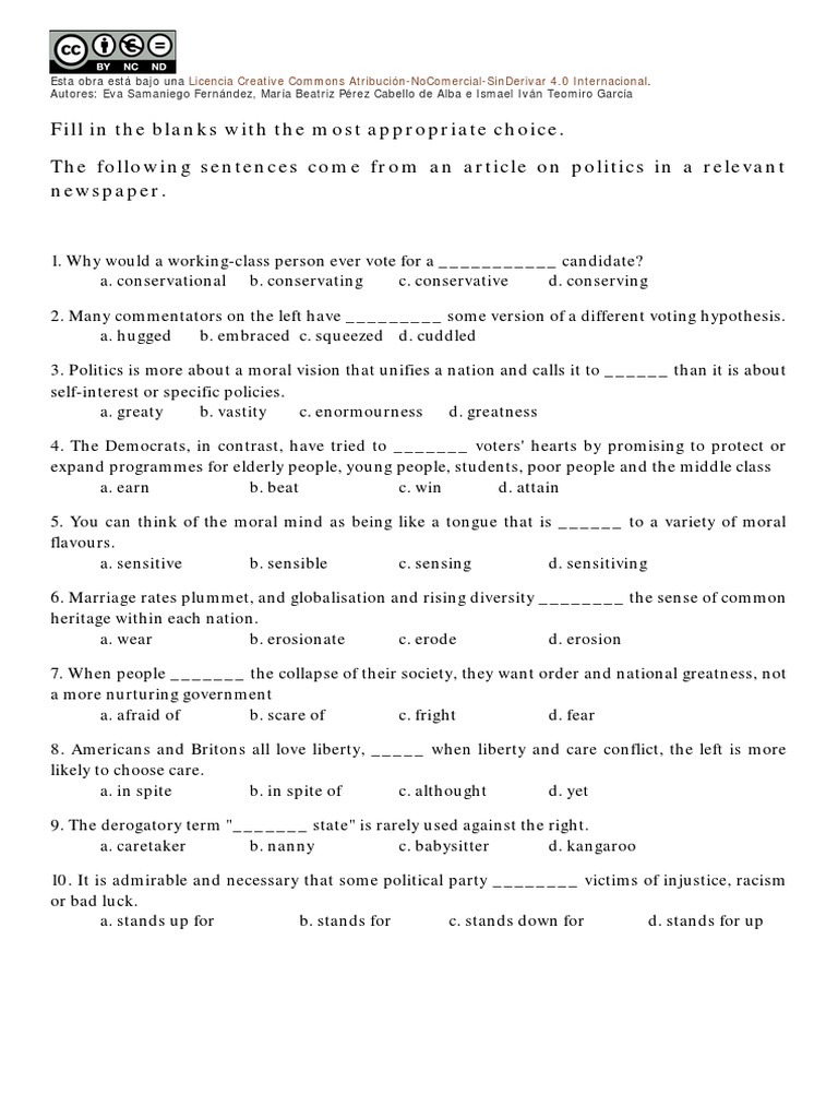 Multiple Choice With Answer Key | Government | Politics