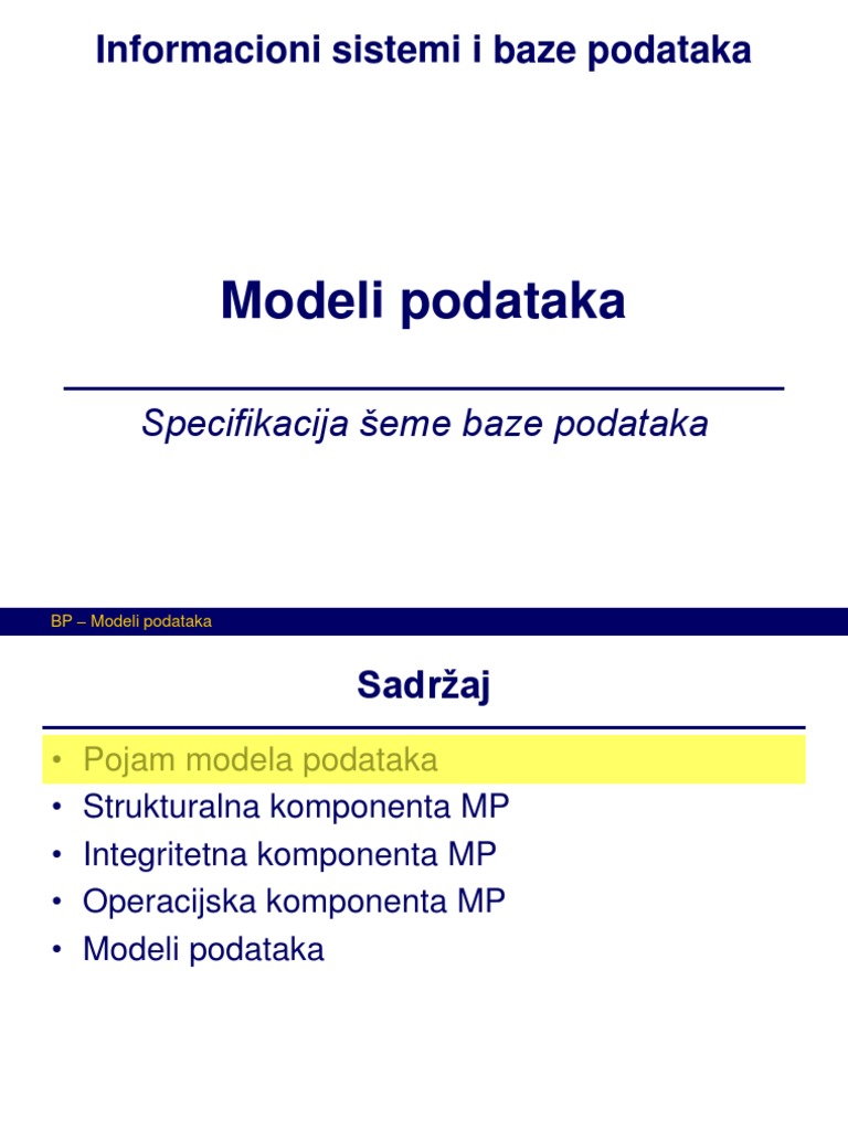 4 BP Modeli Podataka | PDF