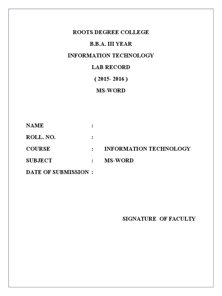 Roots Degree College B.B.A. Iii Year Information Technology Lab Record ...