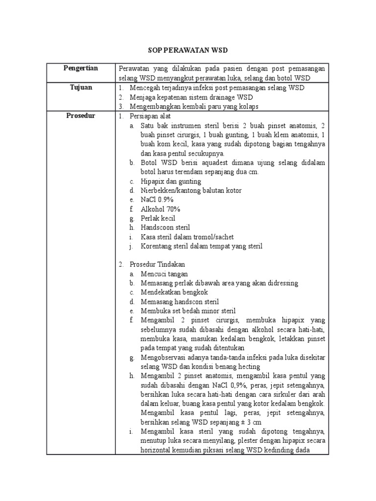 Sop Perawatan WSD | PDF