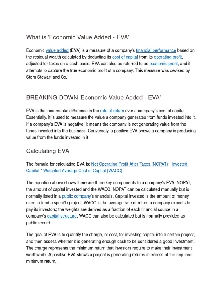 What Is 'Economic Value Added - EVA' | PDF | Cost Of Capital | Investing