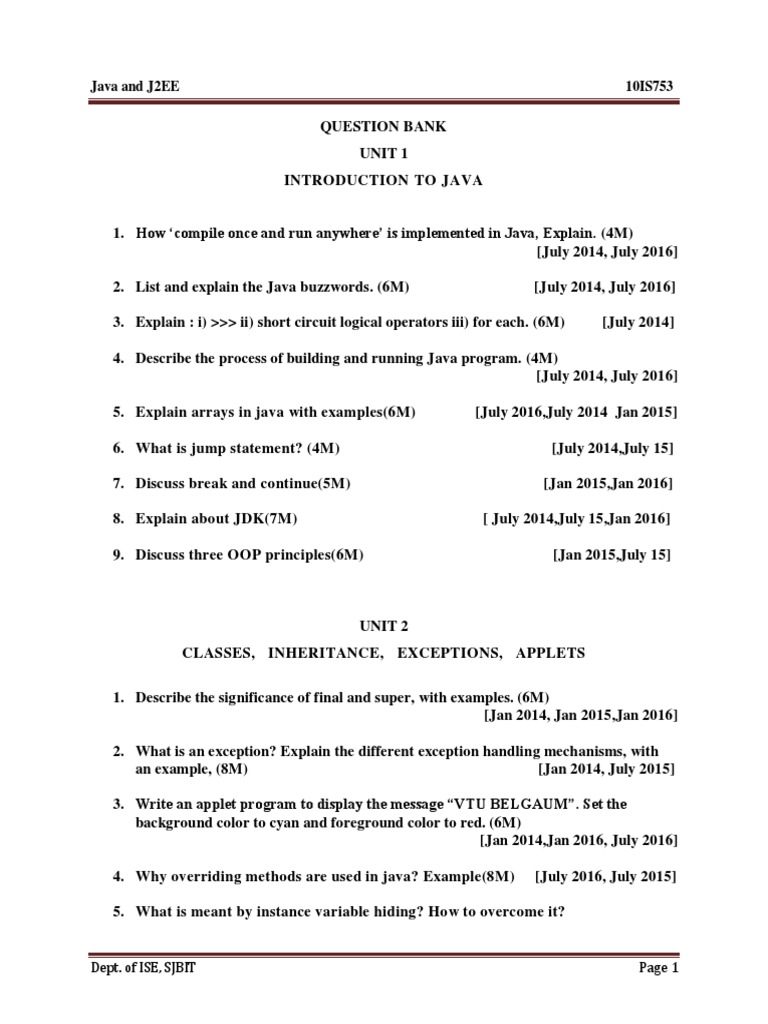 Ise-Vii-java and J2EE (10is753) - Question Paper | PDF | Java Servlet | Java Server Pages