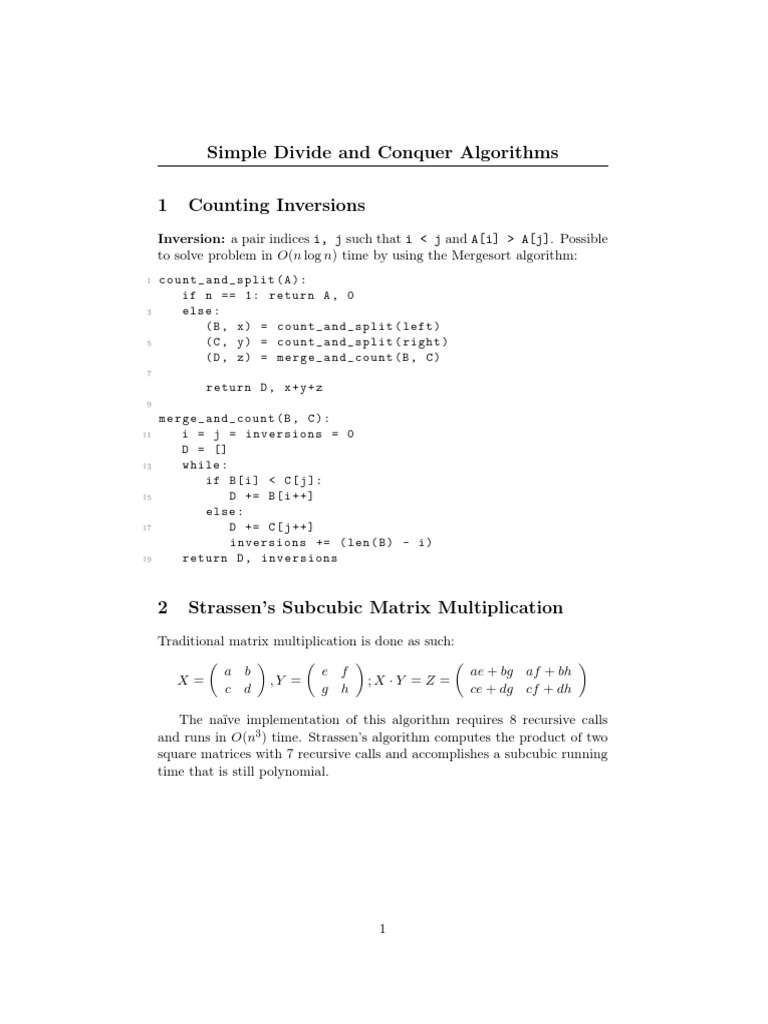 Simple Divide and Conquer Algorithms | PDF | Matrix (Mathematics) | Mathematics Of Computing