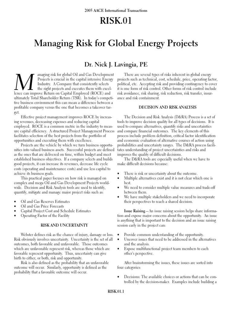 Risk01 - Managing Risk For Global Energy Projects | PDF | Risk | Risk ...