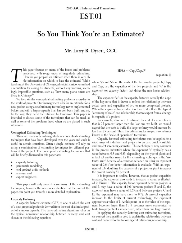 Est01 - So You Think You'Re An Estimator | PDF | Regression Analysis | Data Analysis