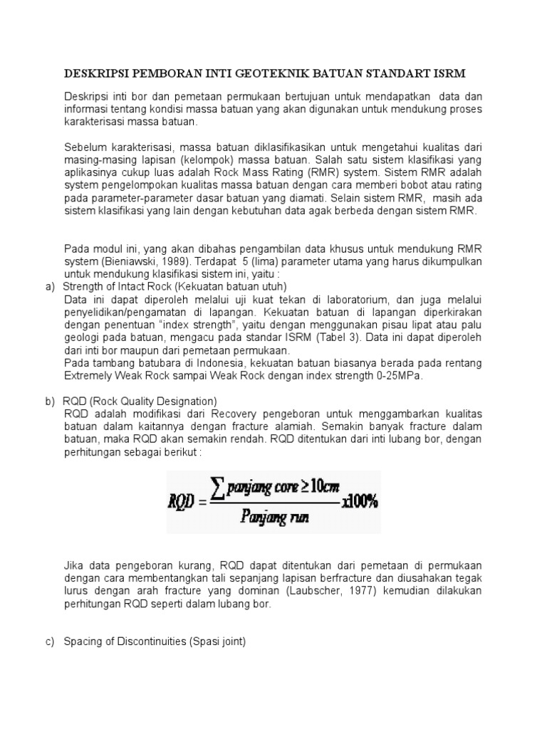 Deskripsi Pemboran Inti Geoteknik Batuan Standart Isrm | PDF