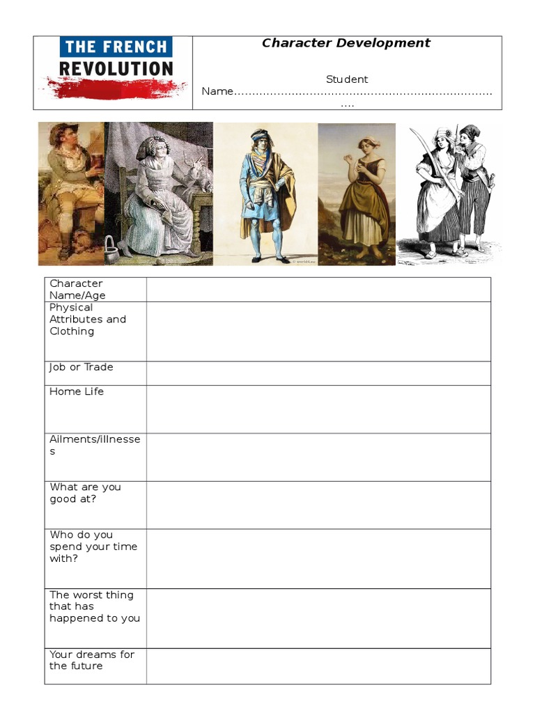 French Revolution Character Development - WORKSHEET