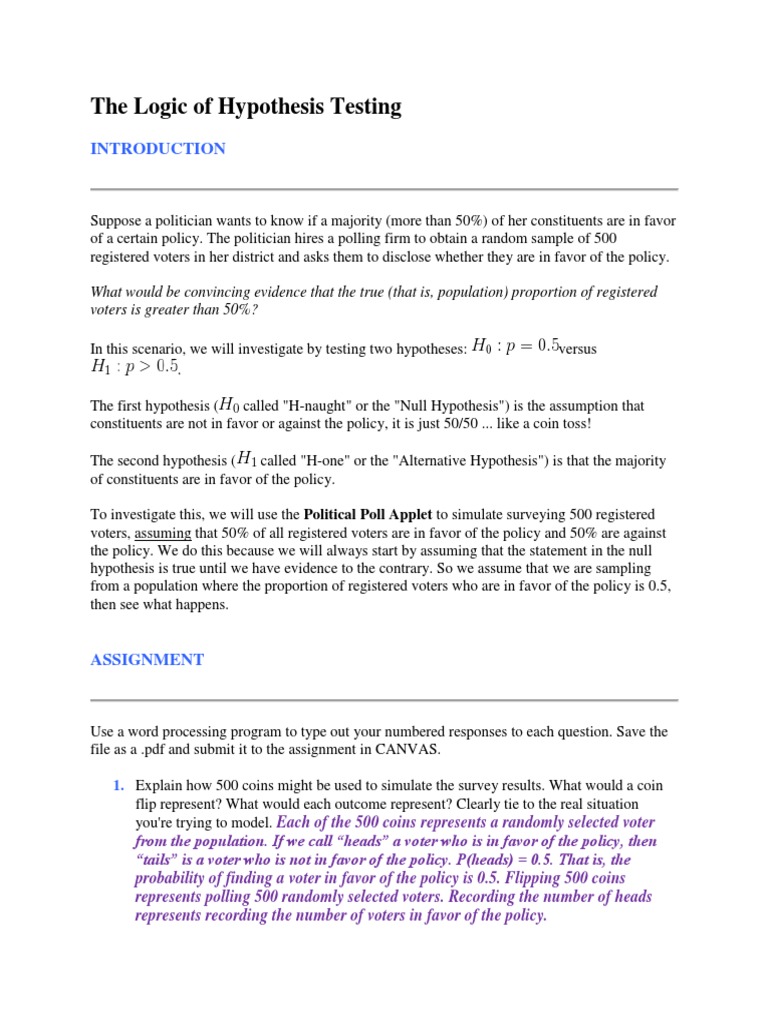 The Logic of Hypothesis Testing - Political Poll - Solutions | PDF ...