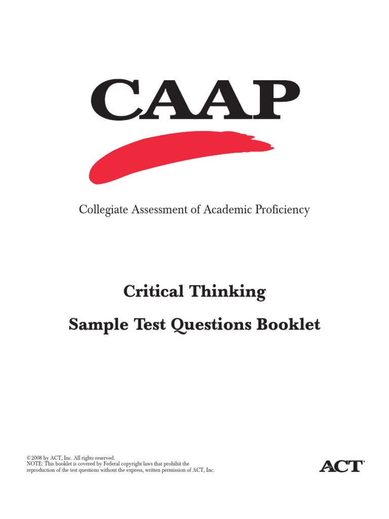 Critical Thinking Sample Test Questions Booklet: Collegiate Assessment ...