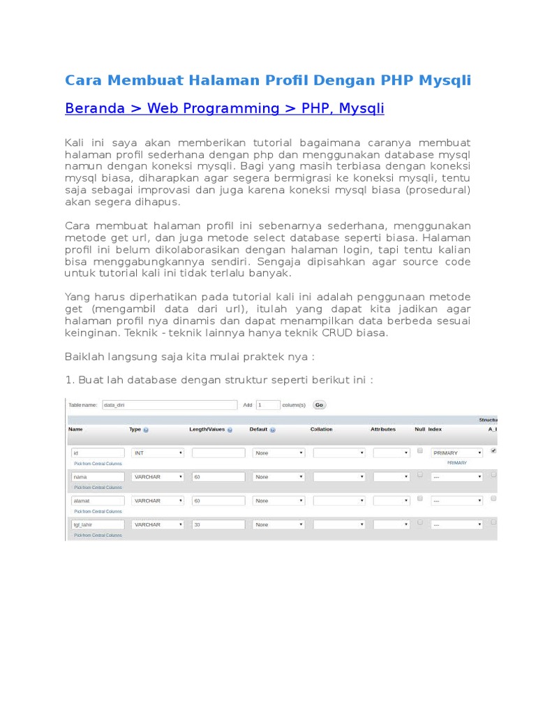 Cara Membuat Halaman Profil Dengan PHP Mysqli | PDF Cara Membuat Halaman Profil Dengan PHP Mysqli | PDF