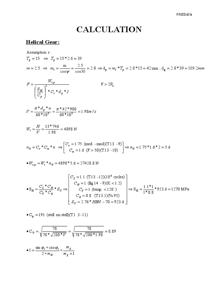 Calculation: Helical Gear | PDF
