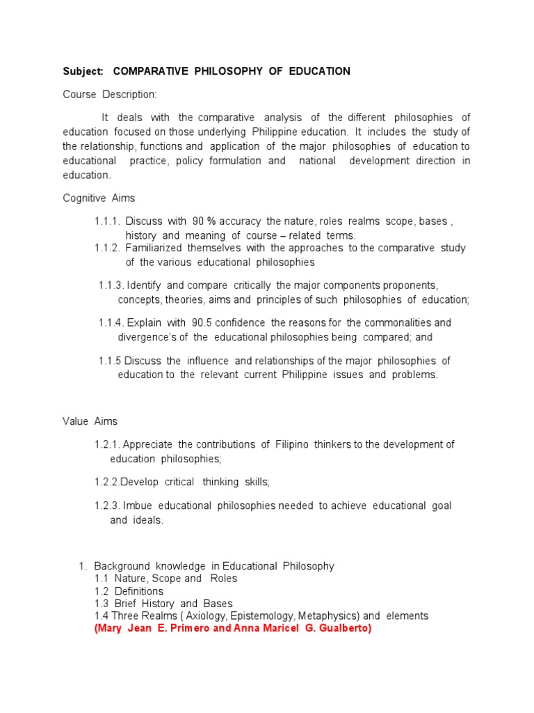 Comparative Philosophy of Education | PDF | Philosophy Of Education ...