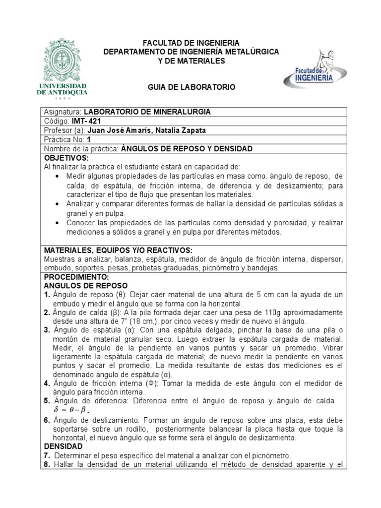 Angulo de Reposo, Densidad | PDF | Densidad | Fricción