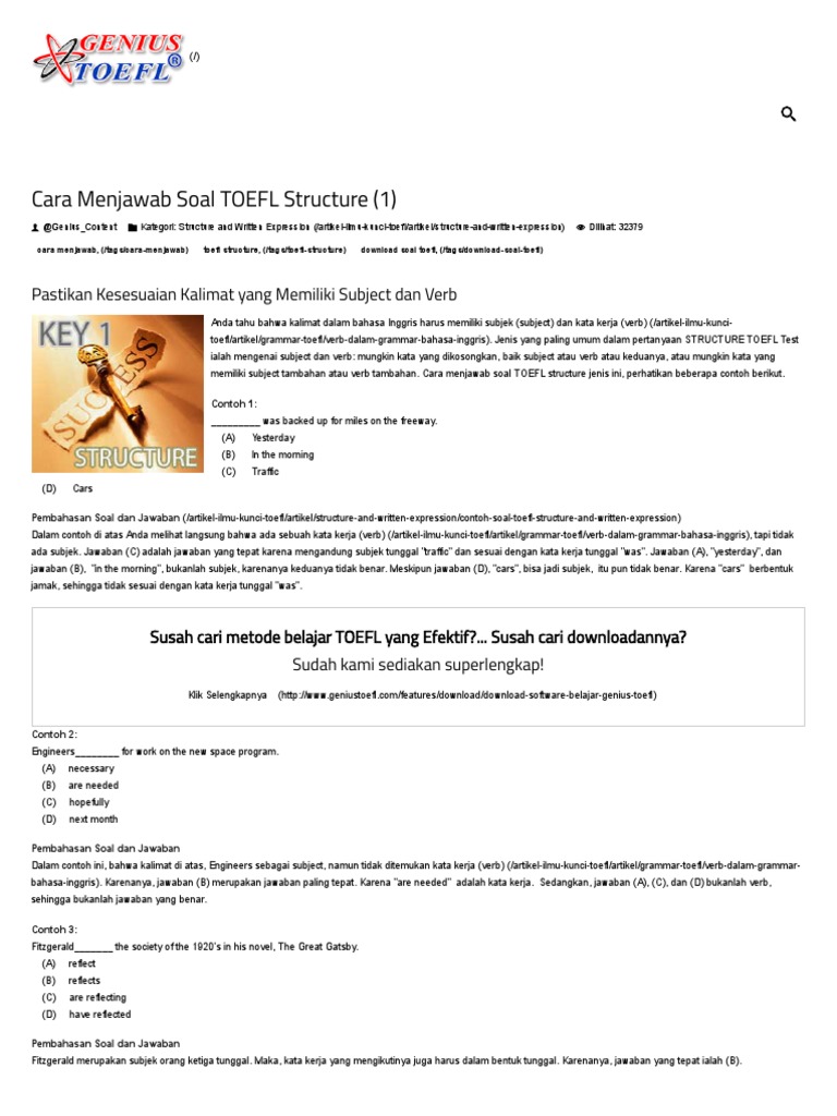 Cara Menjawab Soal TOEFL Structure (5) - Cara Mudah Belajar Tes TOEFL | PDF
