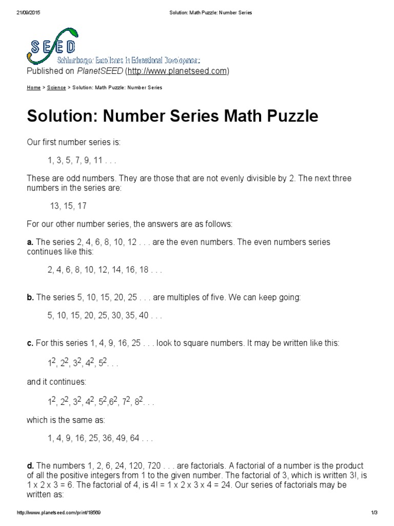 Math Puzzle Number Series | PDF
