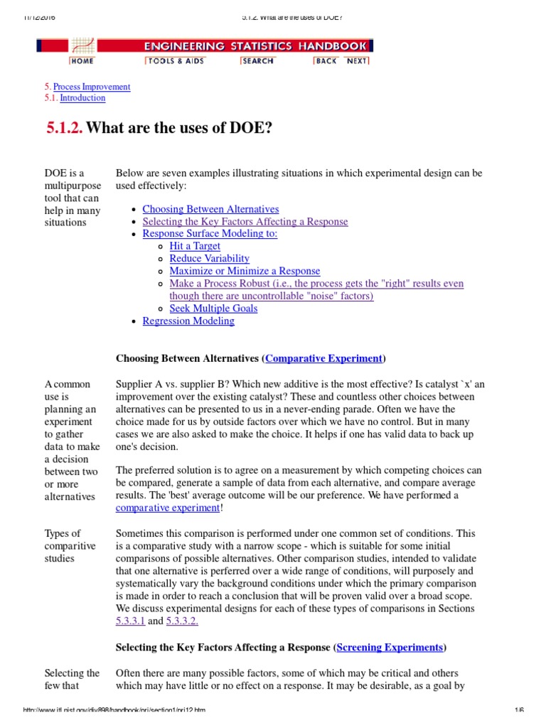 5.1.2. What Are the Uses of DOE | Design Of Experiments | Experiment