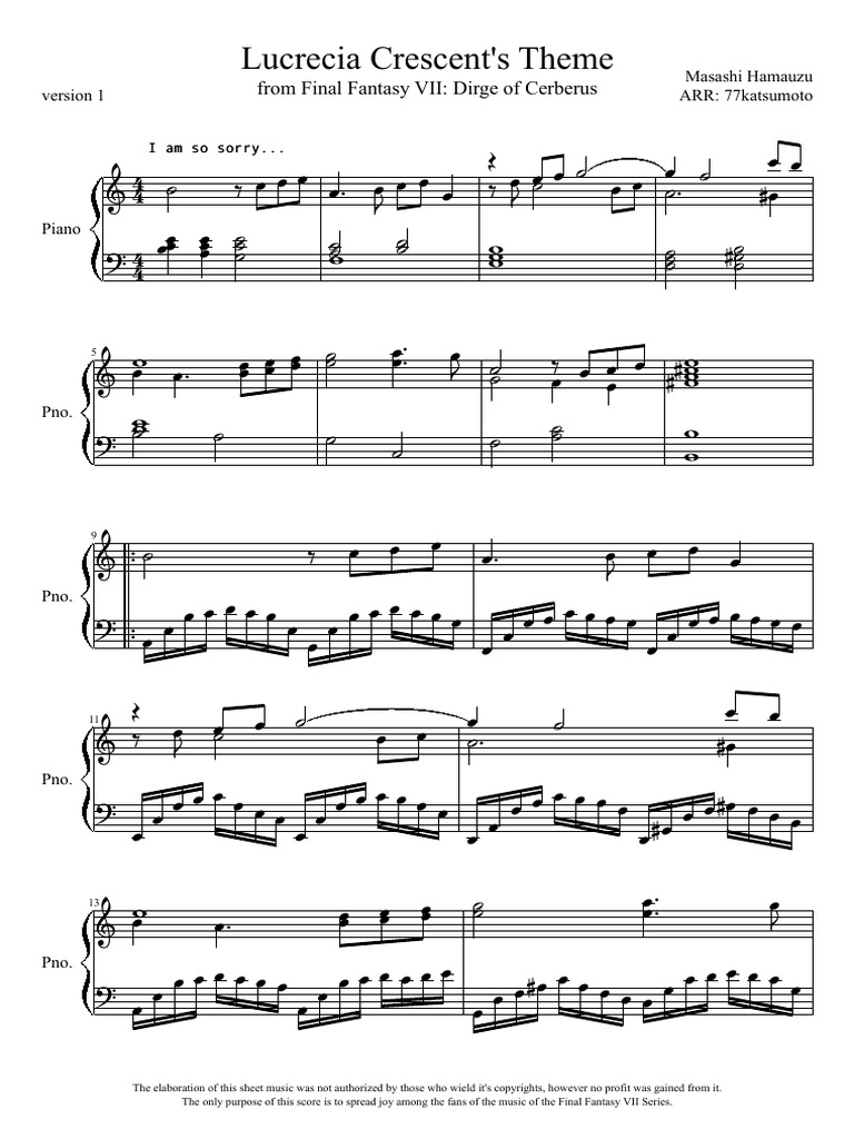 FFVIIDC - Lucrecia Crescent Theme v1 | PDF