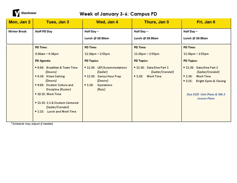 01 03 - 01 06 17 PD Schedule | PDF