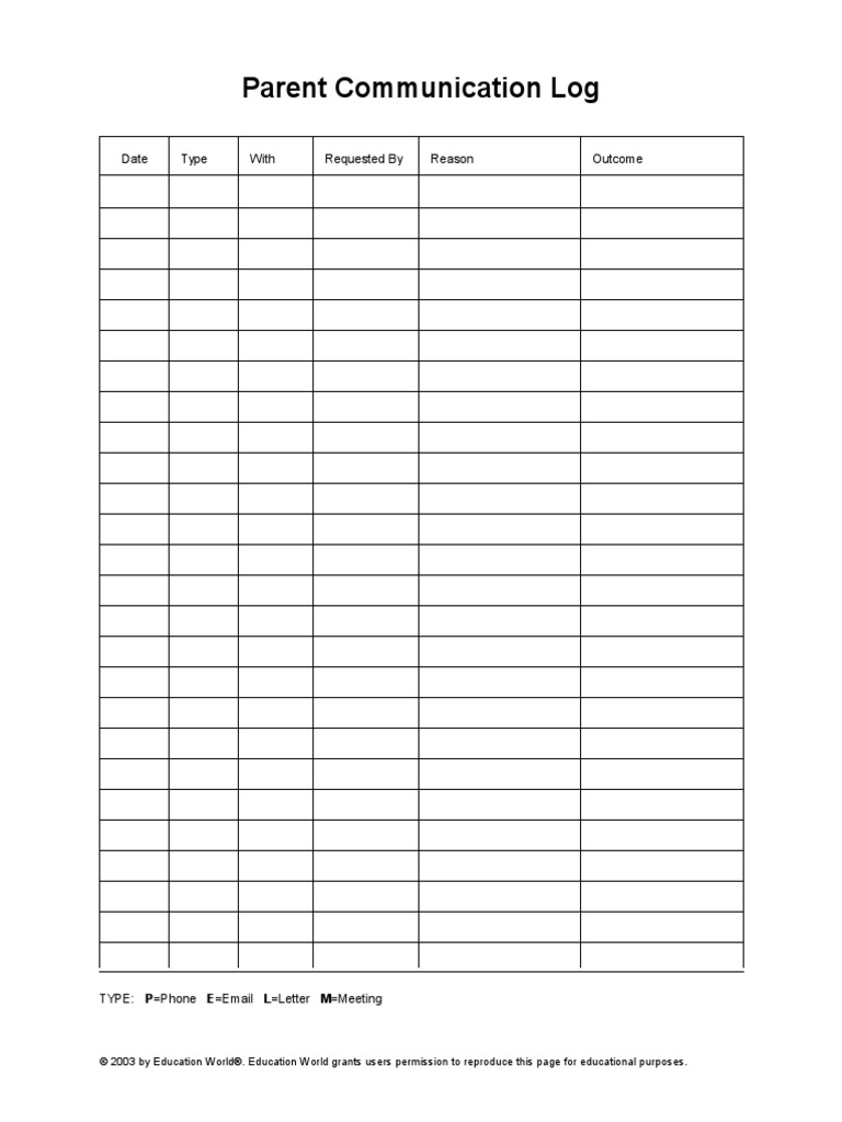 Parent Communication Log Template | PDF | Language Arts & Discipline