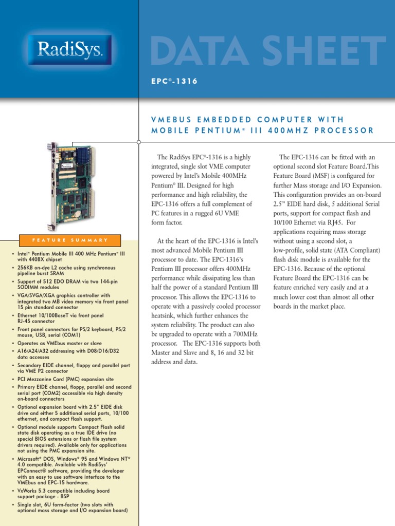 Data Sheet: Vmebus Embedded Computer With Mobile Pentium Iii 400Mhz Processor | PDF | Bios ...