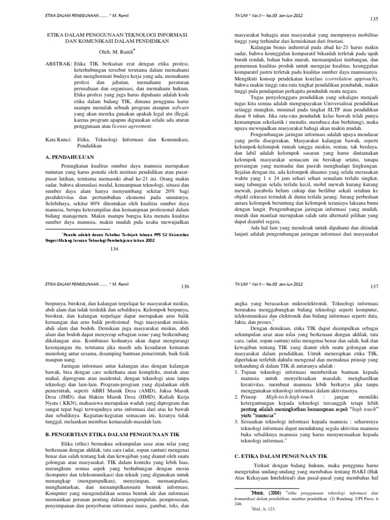 Etika Dalam Penggunaan Teknologi Informasi Dan KOmunikasi Dalam Pendidikan | PDF