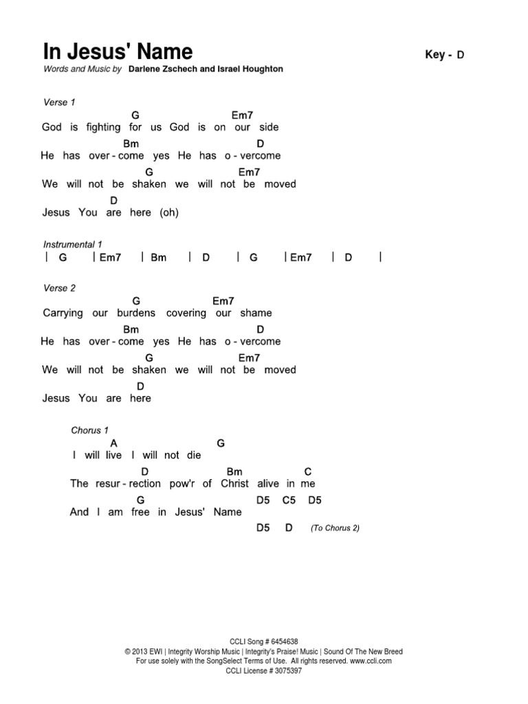 In Jesus' Name Chart in D | PDF