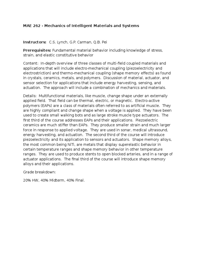 Mechanics of Intelligent Materials Course | PDF | Piezoelectricity ...