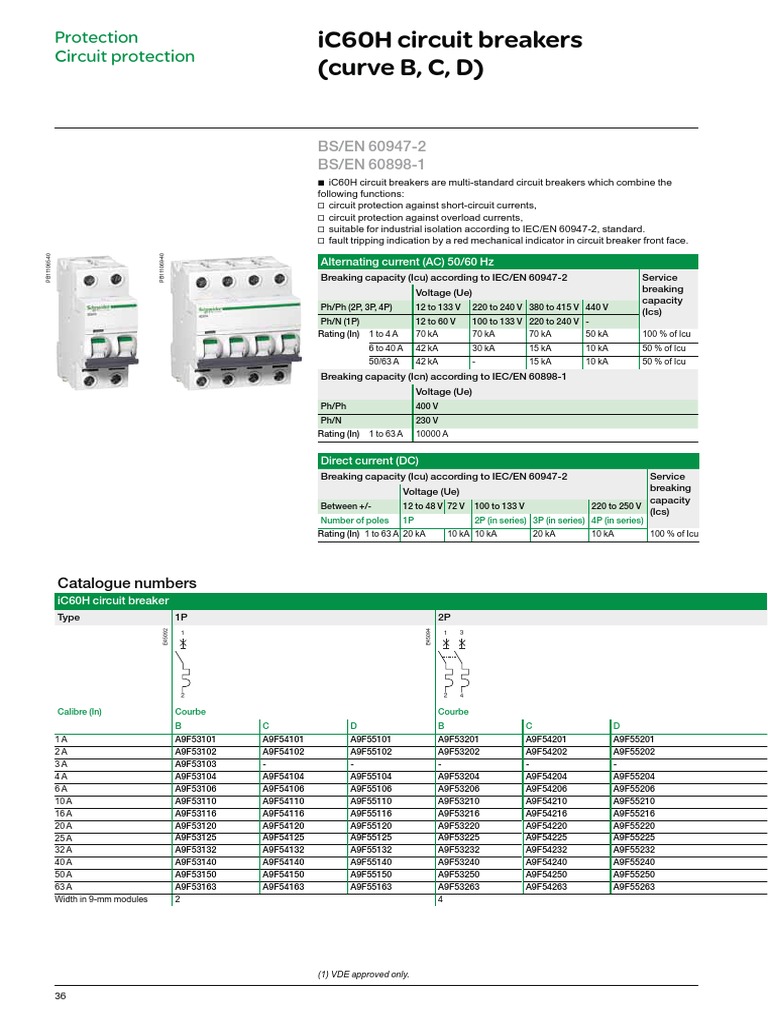 iC60H circuit breakers (curve B, C, D)