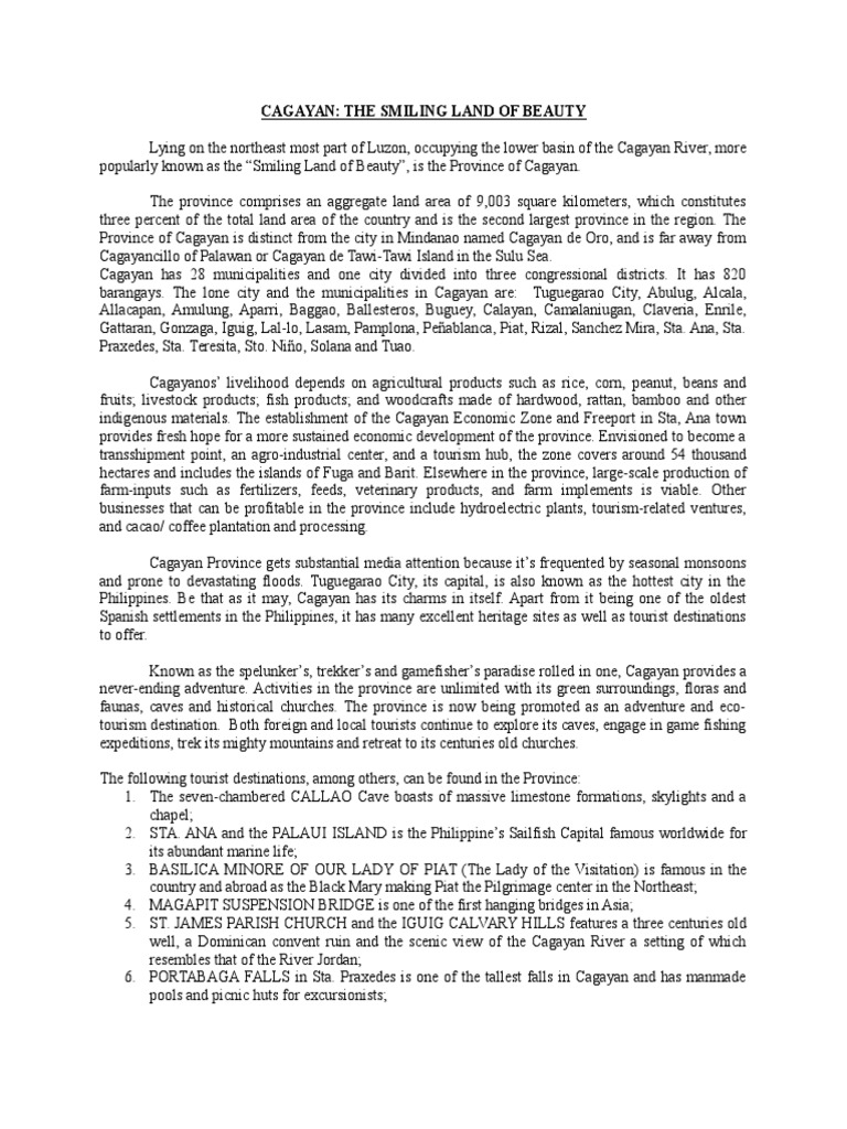 Cagayan Write Up | PDF | Tourism And Leisure | Tourism